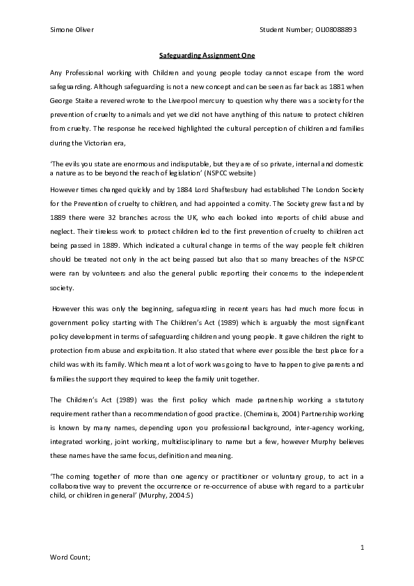 (DOC) Safeguarding Assignment One Any Professional working with