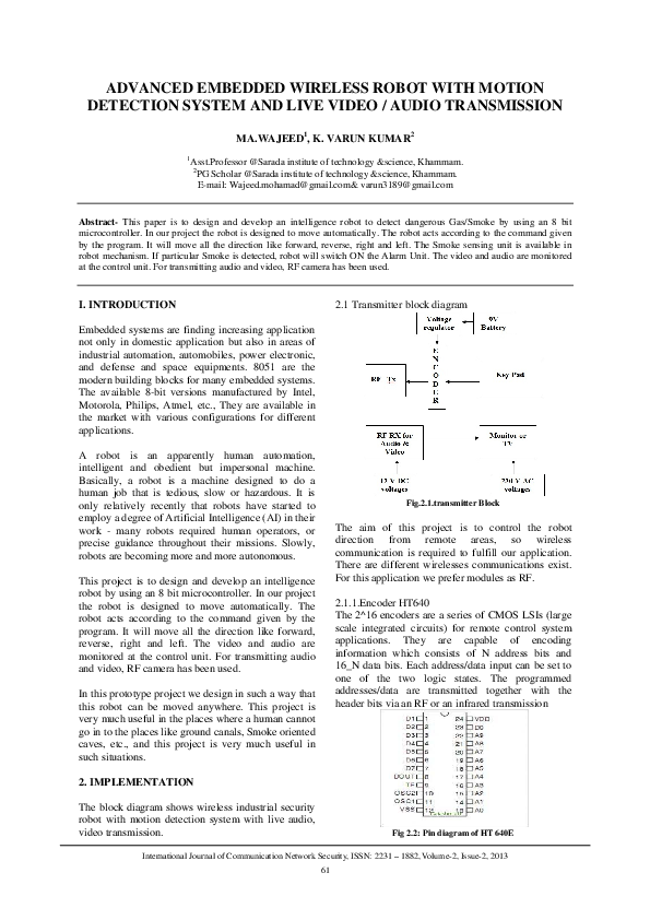 Pdf Advanced Embedded Wireless Robot With Motion Detection System And