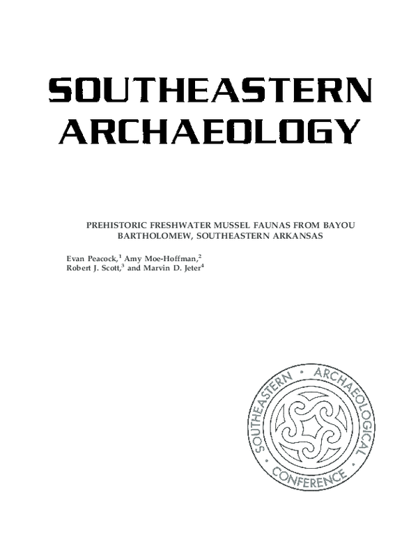 (PDF) Peacock et al. 2013 Prehistoric Mussel Fauna from Bayou Bartholomew