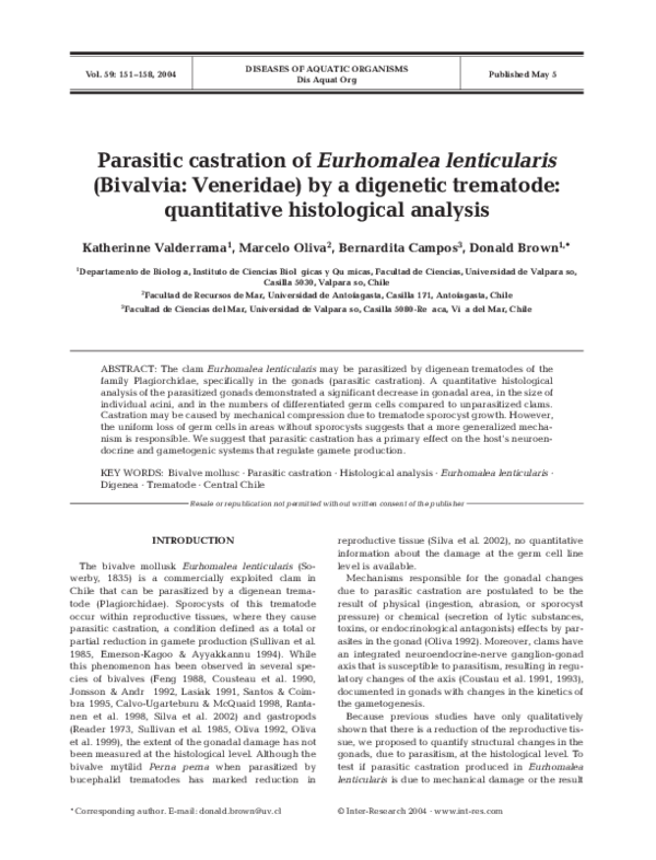 (PDF) Parasitic castration of Eurhomalea lenticularis (Bivalvia ...