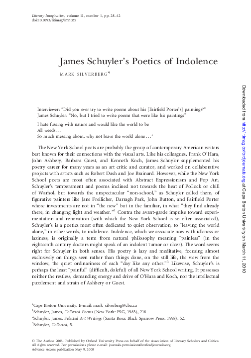 (PDF) James Schuyler's Poetics of Indolence