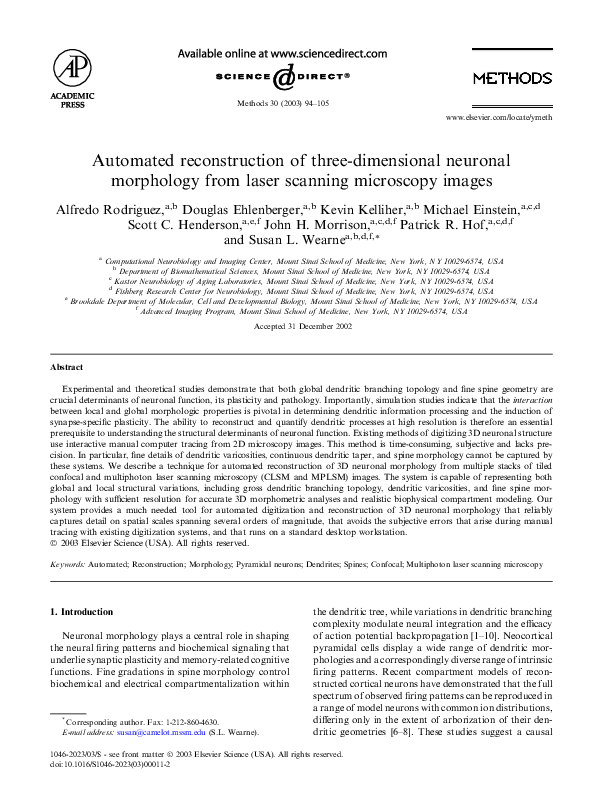 (PDF) Automated reconstruction of three-dimensional neuronal morphology from laser scanning ...