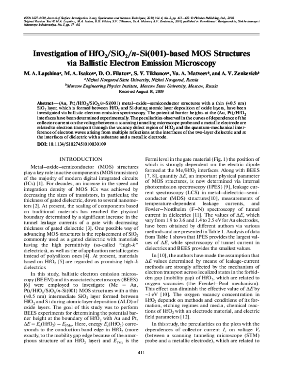 (PDF) Investigation of HfO2/SiO2/n-Si(001)-based MOS Structures via Ballistic Electron Emission ...