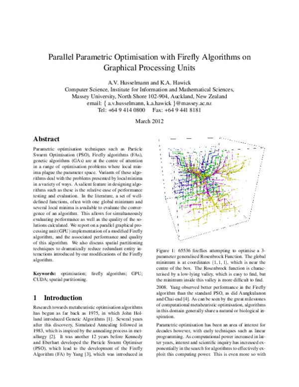 Pdf Parallel Parametric Optimisation With Firefly Algorithms On