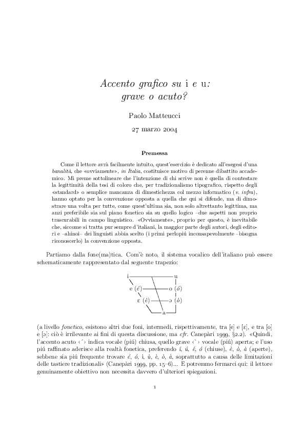 (PDF) Accento grafico su i e u: grave o acuto