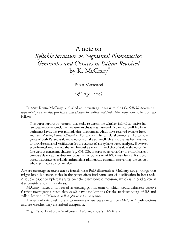 (PDF) A note on Syllable Structure vs. Segmental Phonotactics ...