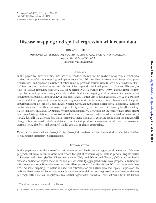 (PDF) Disease mapping and spatial regression with count data