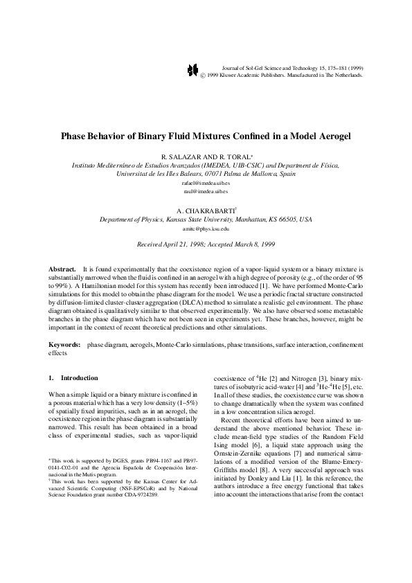 (PDF) Phase Behavior of Binary Fluid Mixtures Confined in a Model Aerogel