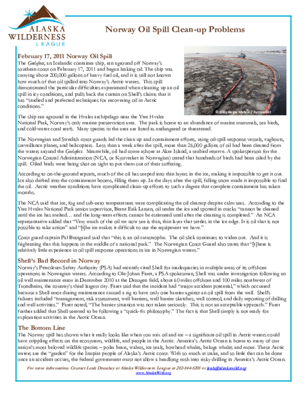 (PDF) Norway Oil Spill Clean-up Problems Norway Oil Spill