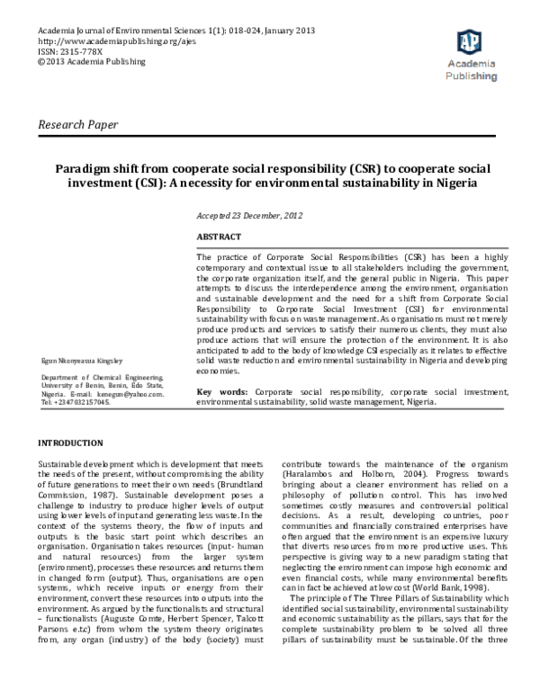 (PDF) Paradigm shift from cooperate social responsibility (CSR) to ...