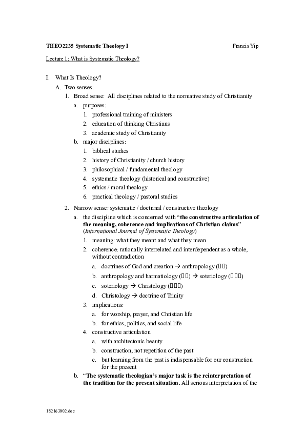 (DOC) THEO2235 Systematic Theology I