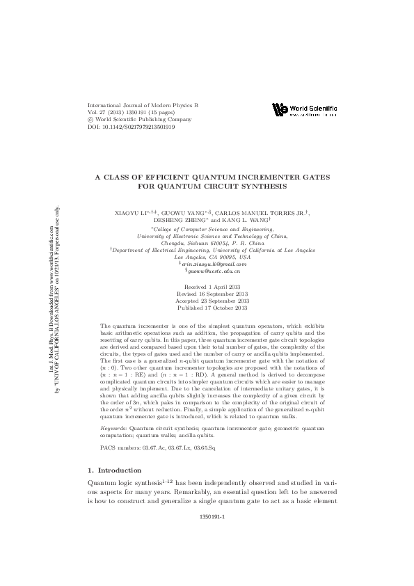 (PDF) A Class of Efficient Quantum Incrementer Gates for Quantum ...