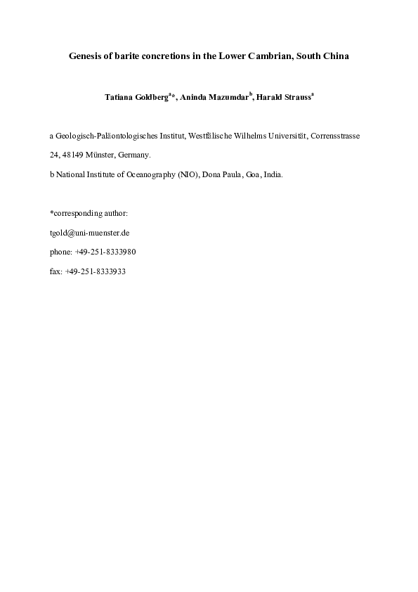 (PDF) Genesis of barite concretions in the Lower Cambrian, South China