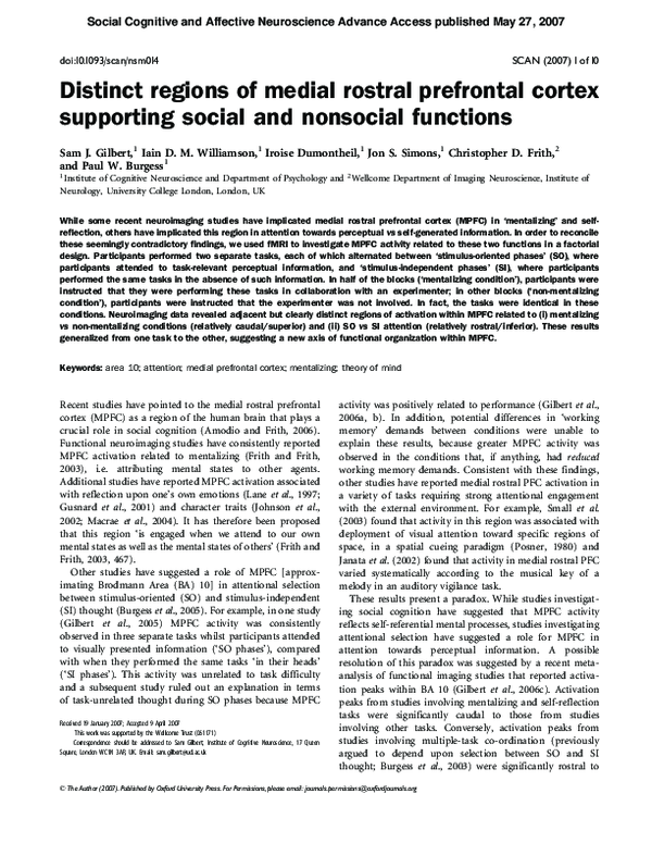 (PDF) Distinct regions of medial rostral prefrontal cortex supporting ...