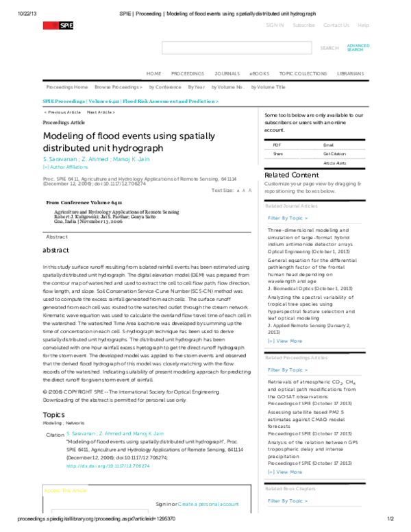 (PDF) Modeling of flood events using spatially distributed unit hydrograph