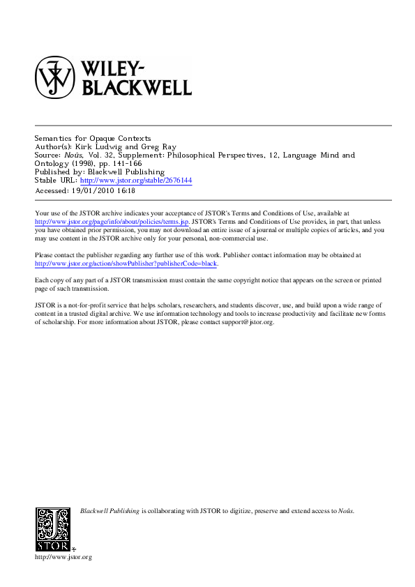 Pdf Semantics For Opaque Contexts