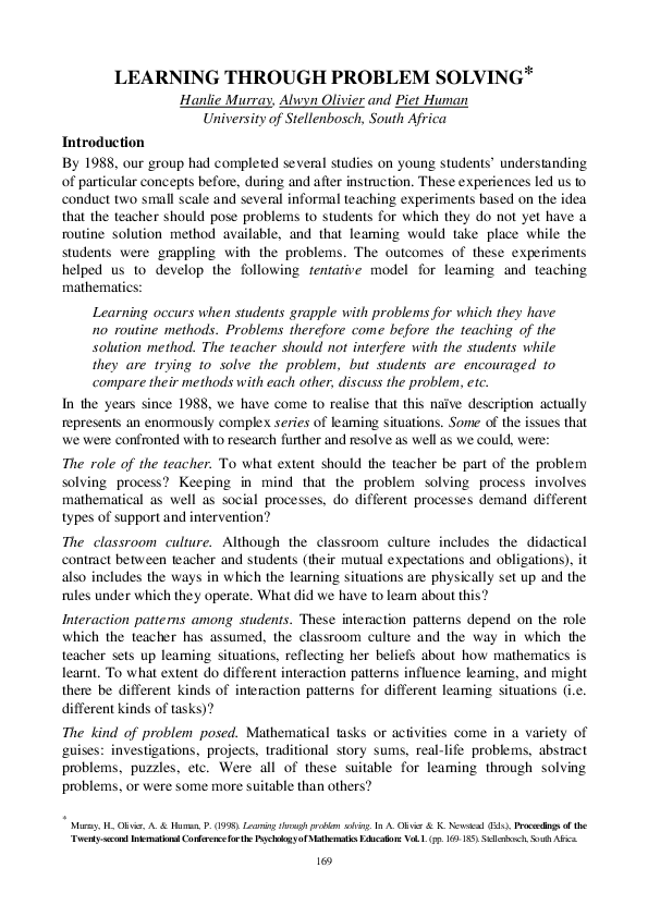 (PDF) LEARNING THROUGH PROBLEM SOLVING