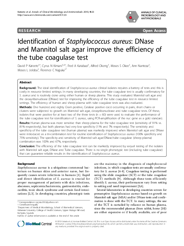 (PDF) Identification of Staphylococcus aureus: DNase and Mannitol salt ...