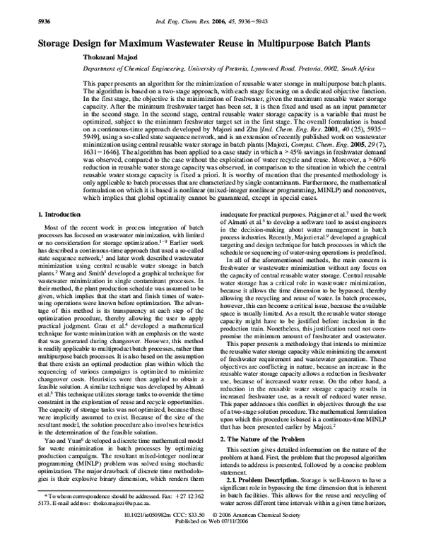 (PDF) Optimizing Reusable Water Storage in Batch Plants