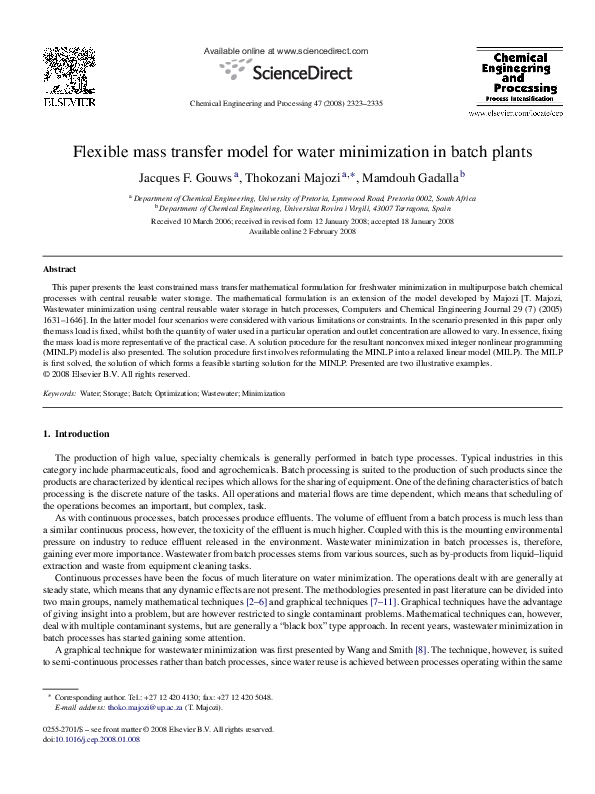 (PDF) Flexible mass transfer model for water minimization in batch plants