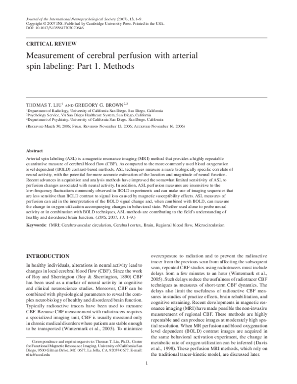 (PDF) Measurement of cerebral perfusion with arterial spin labeling ...