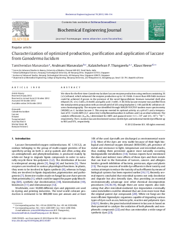 (PDF) Characterization of optimized production, purification and application of laccase from ...