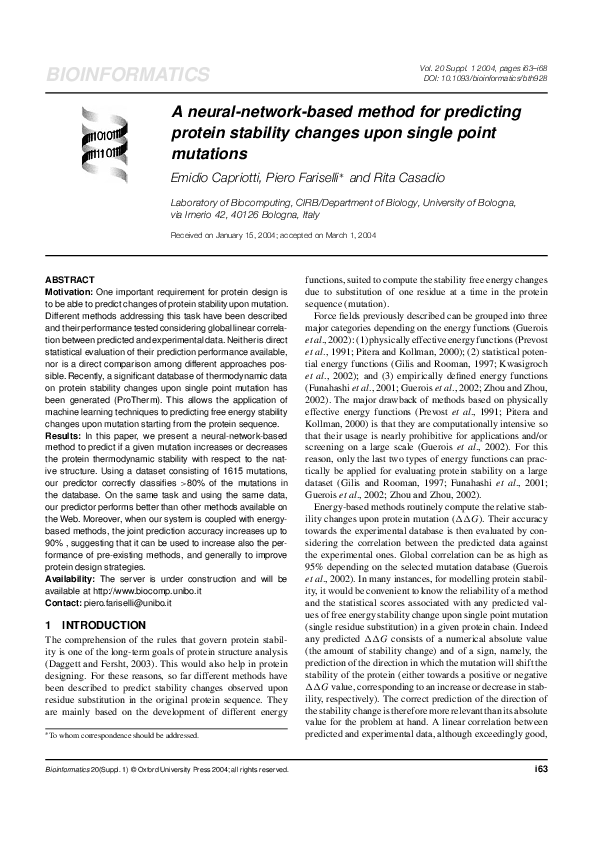 (PDF) A neural-network-based method for predicting protein stability changes upon single point ...