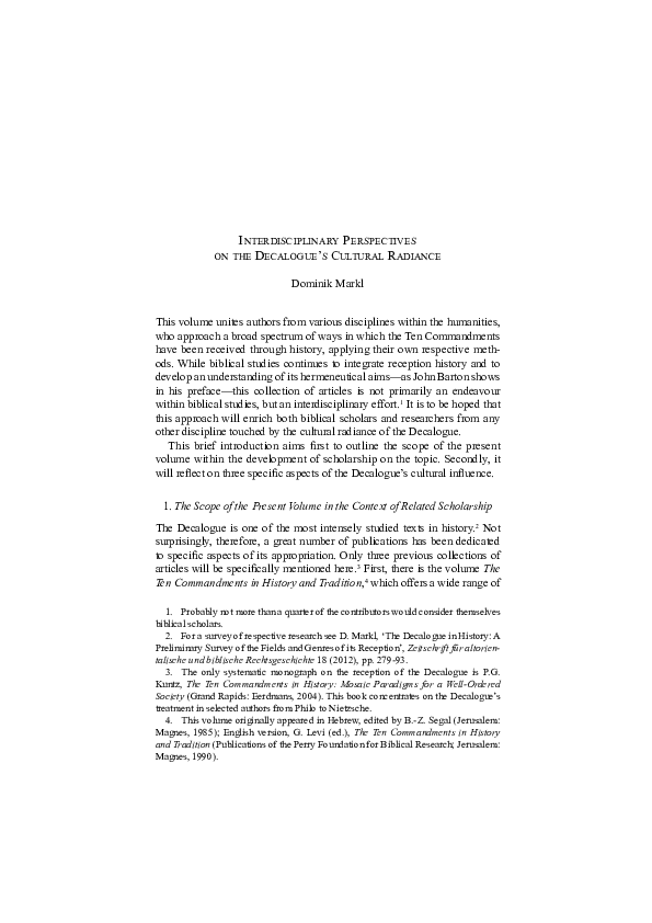 (PDF) Markl, Dominik, Interdisciplinary Perspectives on the Decalogue’s ...