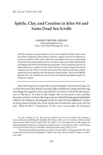 (PDF) "Spittle, Clay, and Creation in John 9:6 and Some Dead Sea ...