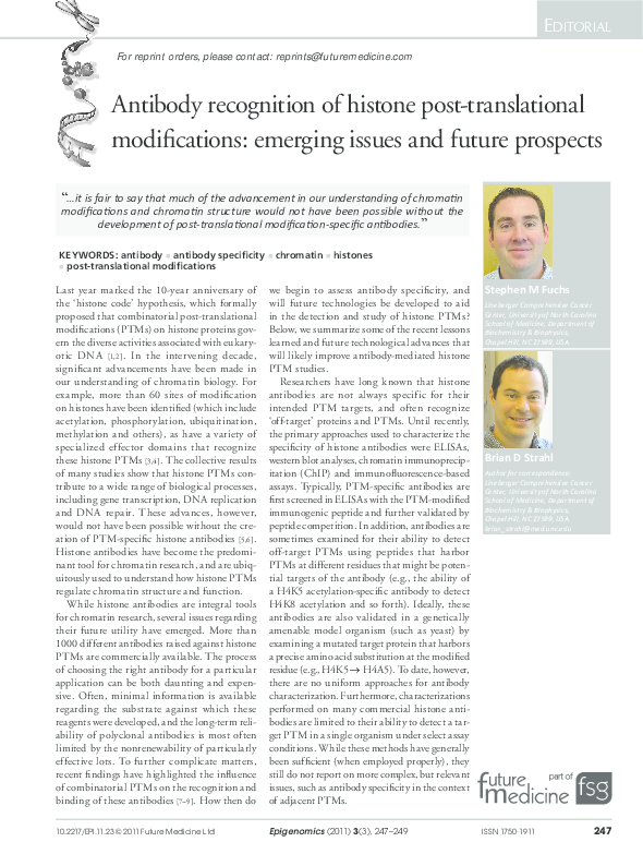 (PDF) Antibody recognition of histone post-translational modifications ...