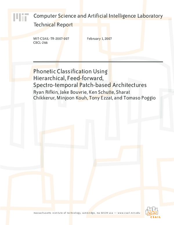 (PDF) Phonetic Classification Using Hierarchical, Feed-forward, Spectro-temporal Patch-based ...
