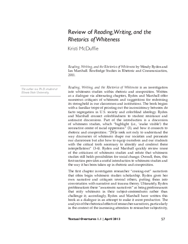 (PDF) Review of Reading, Writing, and the Rhetorics of Whiteness by ...