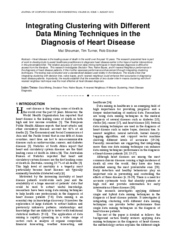 (PDF) Integrating Clustering with Different Data Mining Techniques in the Diagnosis of Heart Disease