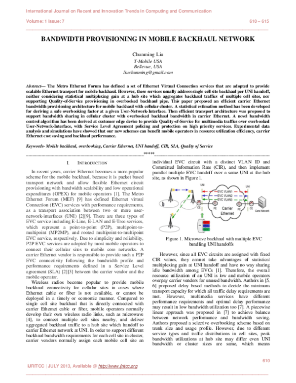 (PDF) BANDWIDTH PROVISIONING IN MOBILE BACKHAUL NETWORK