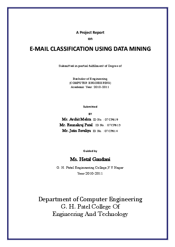 (DOC) Email Classification in Spam and non Spam category