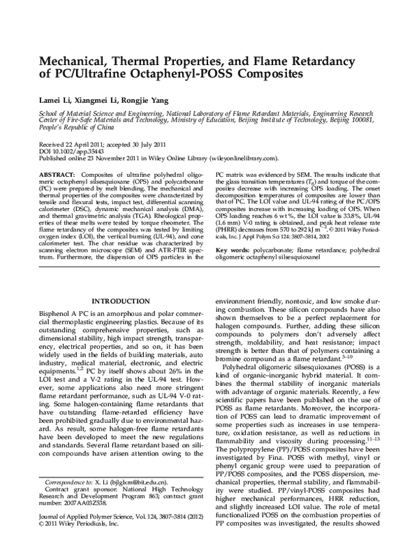 (PDF) Mechanical, Thermal Properties, and Flame Retardancy of PC ...