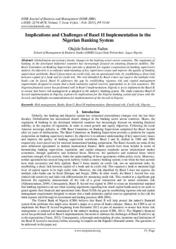 (PDF) Implications and Challenges of Basel II Implementation in the Nigerian Banking System