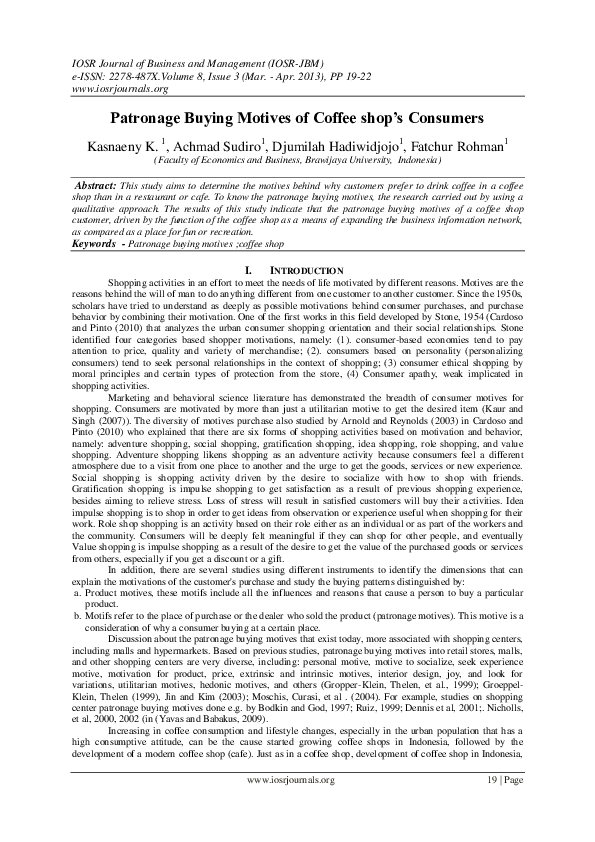 (PDF) Patronage Buying Motives of Coffee shop's Consumers