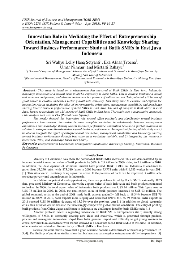 (PDF) Innovation Role in Mediating the Effect of Entrepreneurship Orientation, Management ...