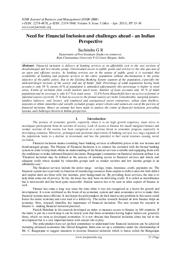 (PDF) Need for Financial Inclusion and challenges ahead -an Indian ...