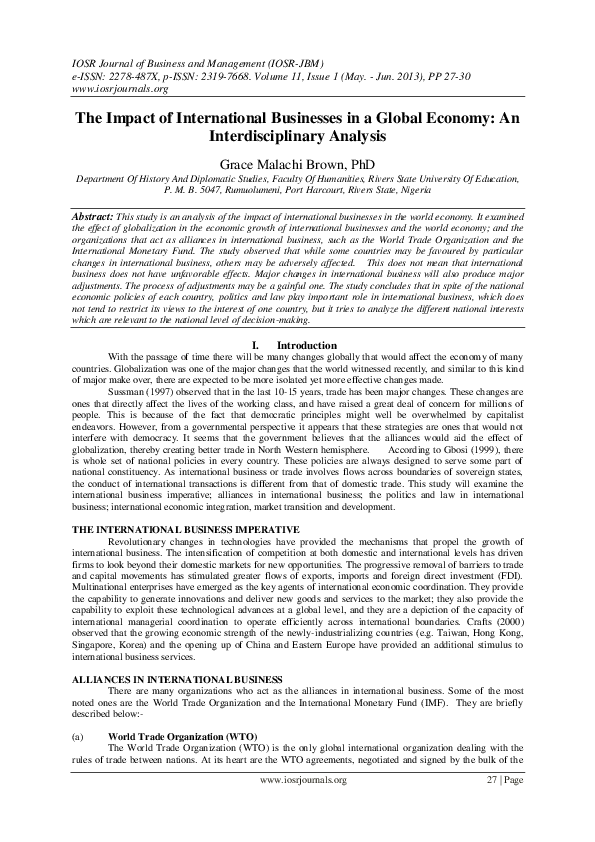 (PDF) The Impact of International Businesses in a Global Economy: An ...