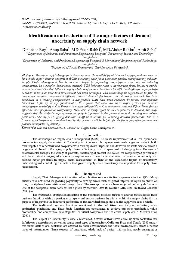 (PDF) Identification and reduction of the major factors of demand ...