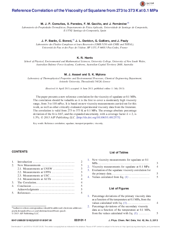 (PDF) Reference Correlation of the Viscosity of Squalane from 273 to ...