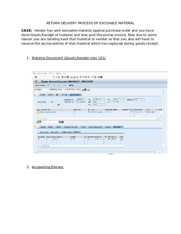RETURN DELIVERY PROCESS OF EXCISABLE MATERIAL
