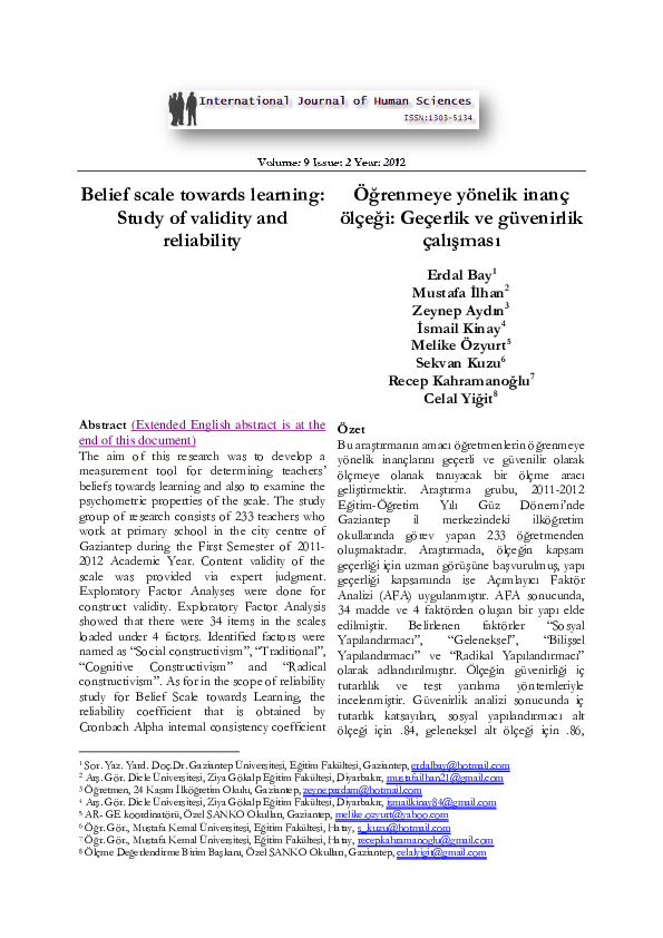 (PDF) Belief scale towards learning: Study of validity and reliability