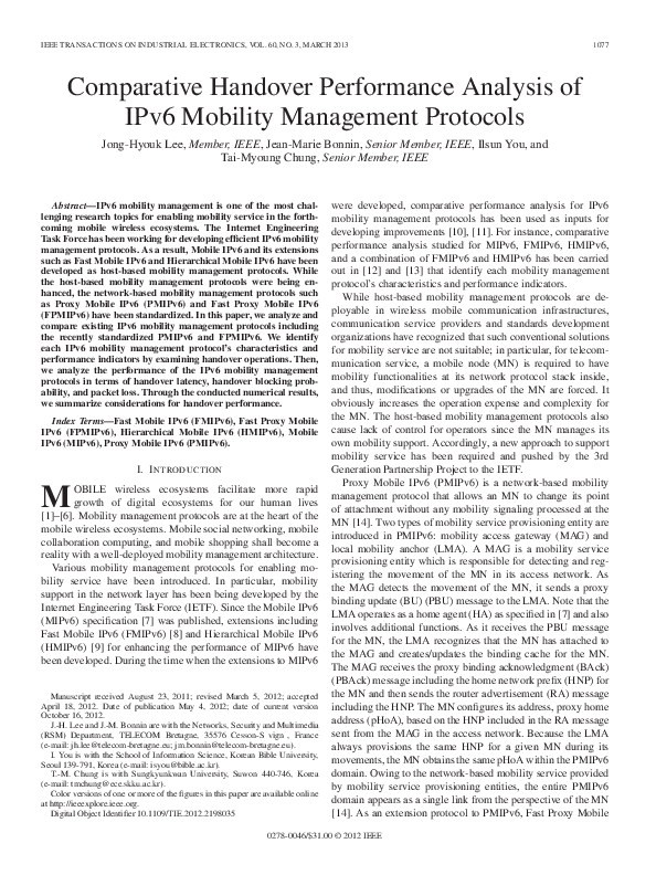 Pdf Comparative Handover Performance Analysis Of Ipv6 Mobility Management Protocols