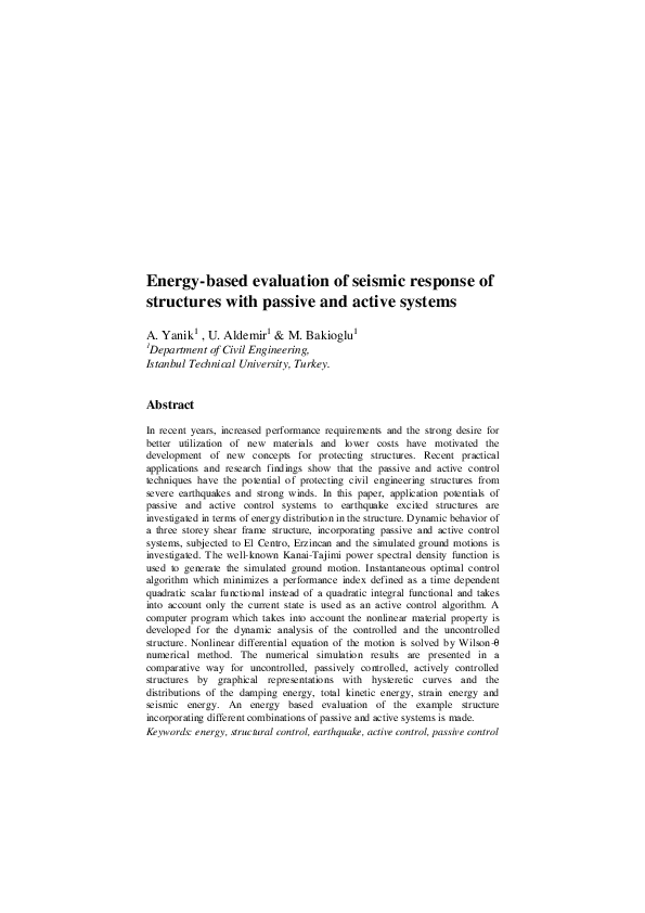 (PDF) Energy-based evaluation of seismic response of structures with passive and active systems