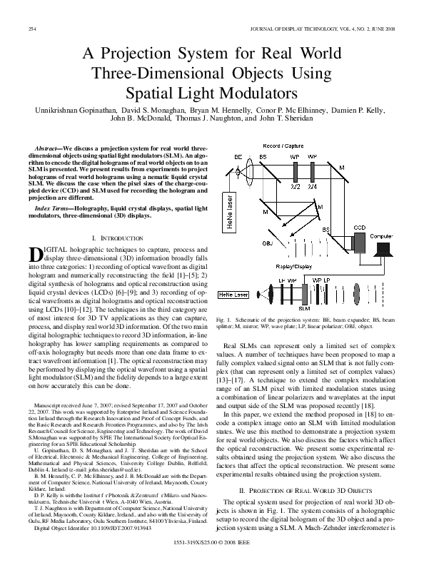(PDF) A projection system for real world three-dimensional objects using spatial light modulators
