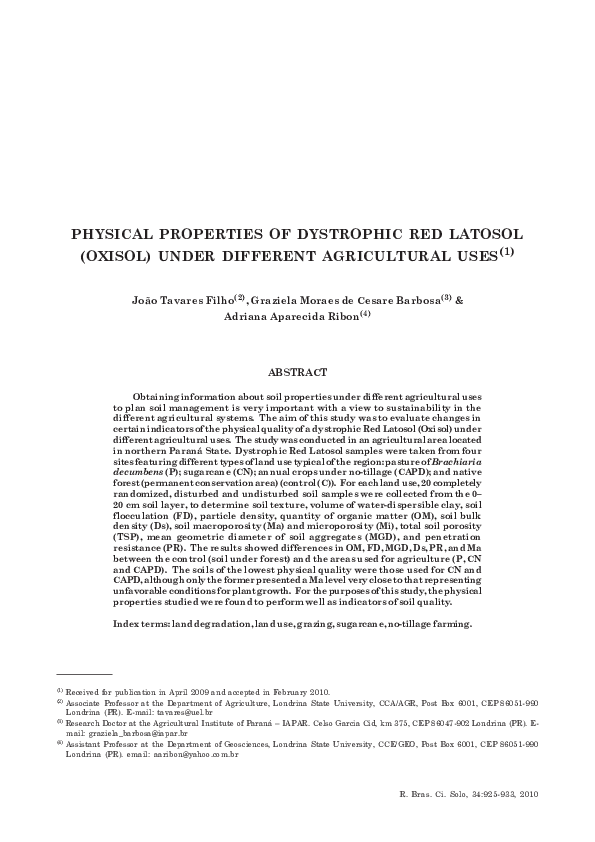 (PDF) PHYSICAL PROPERTIES OF DYSTROPHIC RED LATOSOL