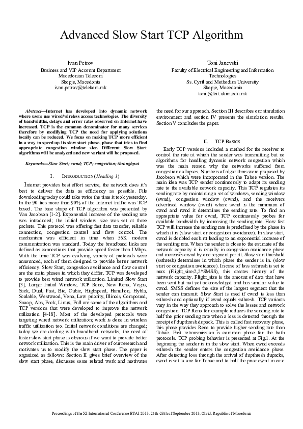Pdf Advanced Slow Start Tcp Algorithm